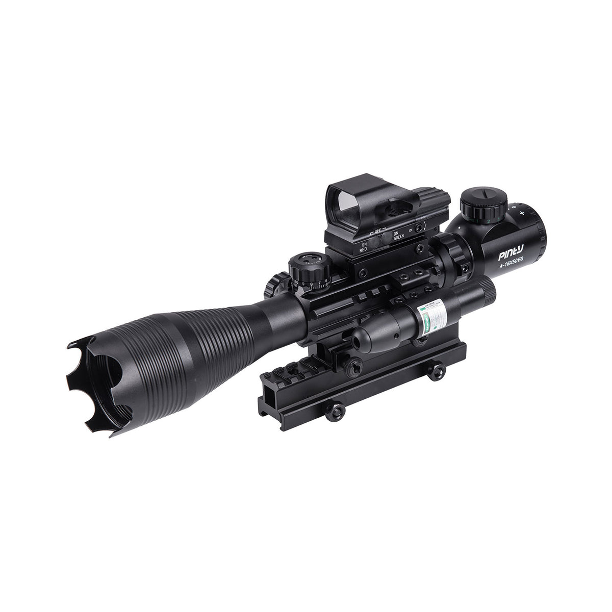 Pinty | 4-in-1 Rifle Scope 4-16X50 Optics/Green Laser/Holographic Dot