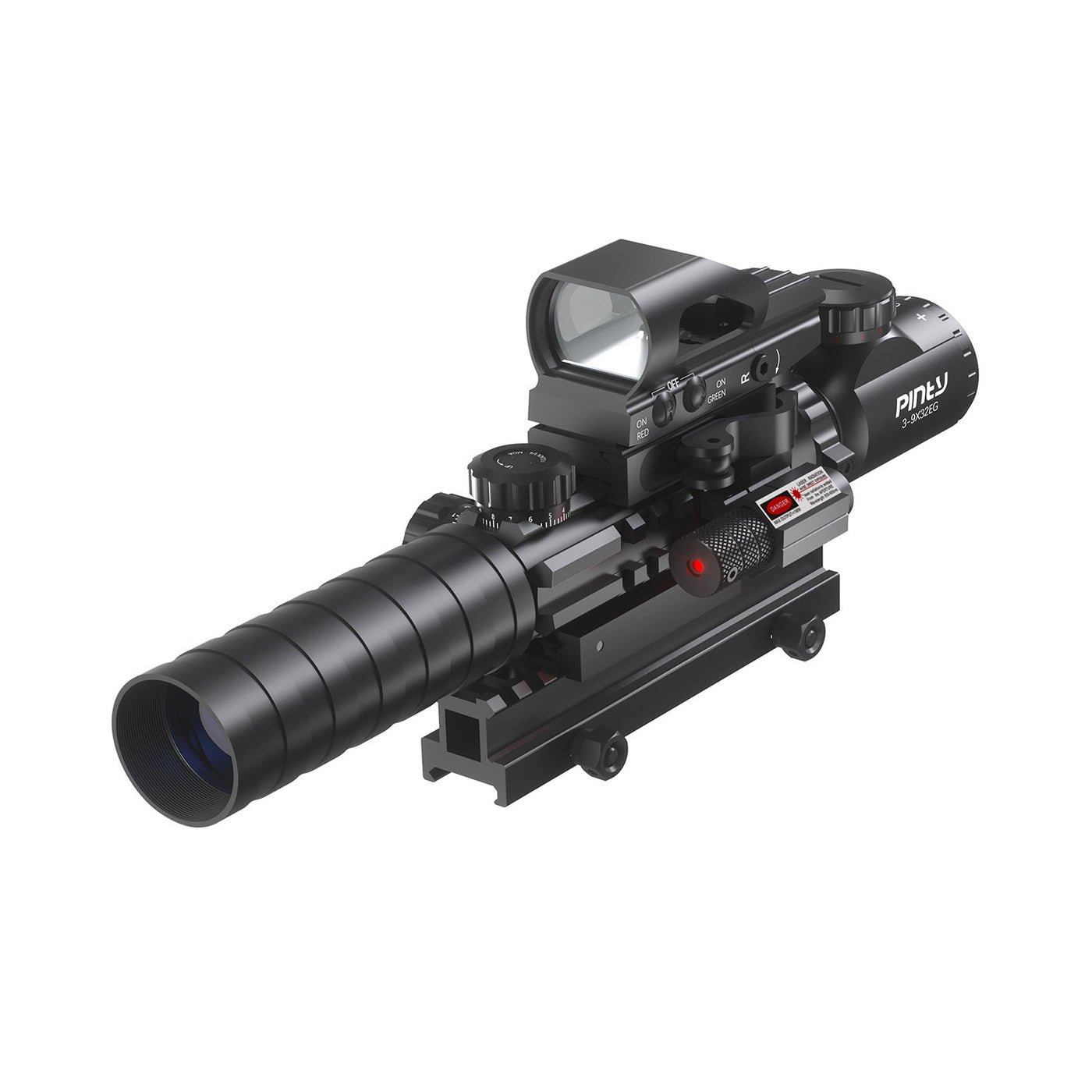 Pinty | Rifle Scope 3-9x32mm Rangefinder/4 Reticle Red & Green/Red Dot