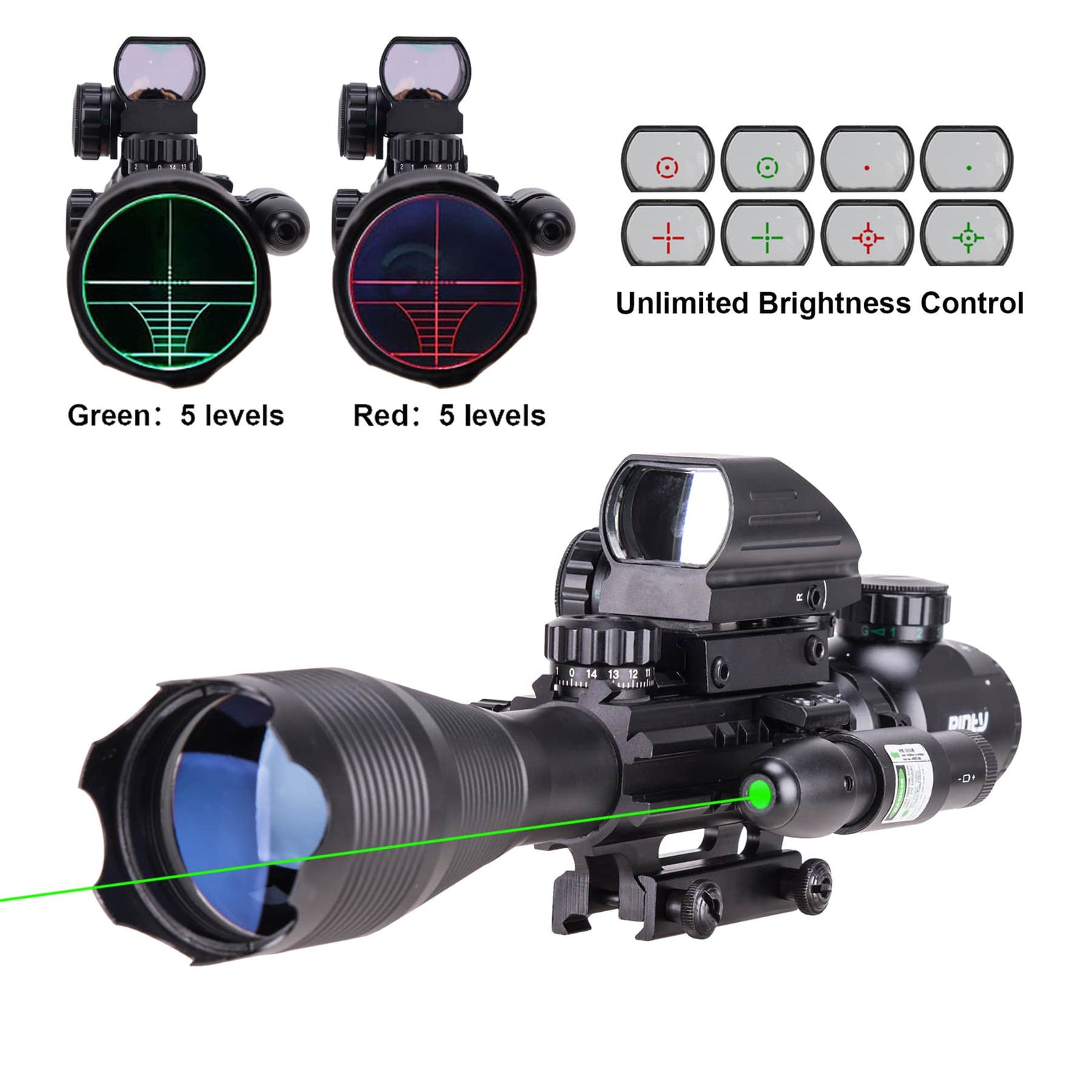 3 in 1 Scope Combo, 4-16x50EG Illuminated Rangefinder Rifle Scope,Gree