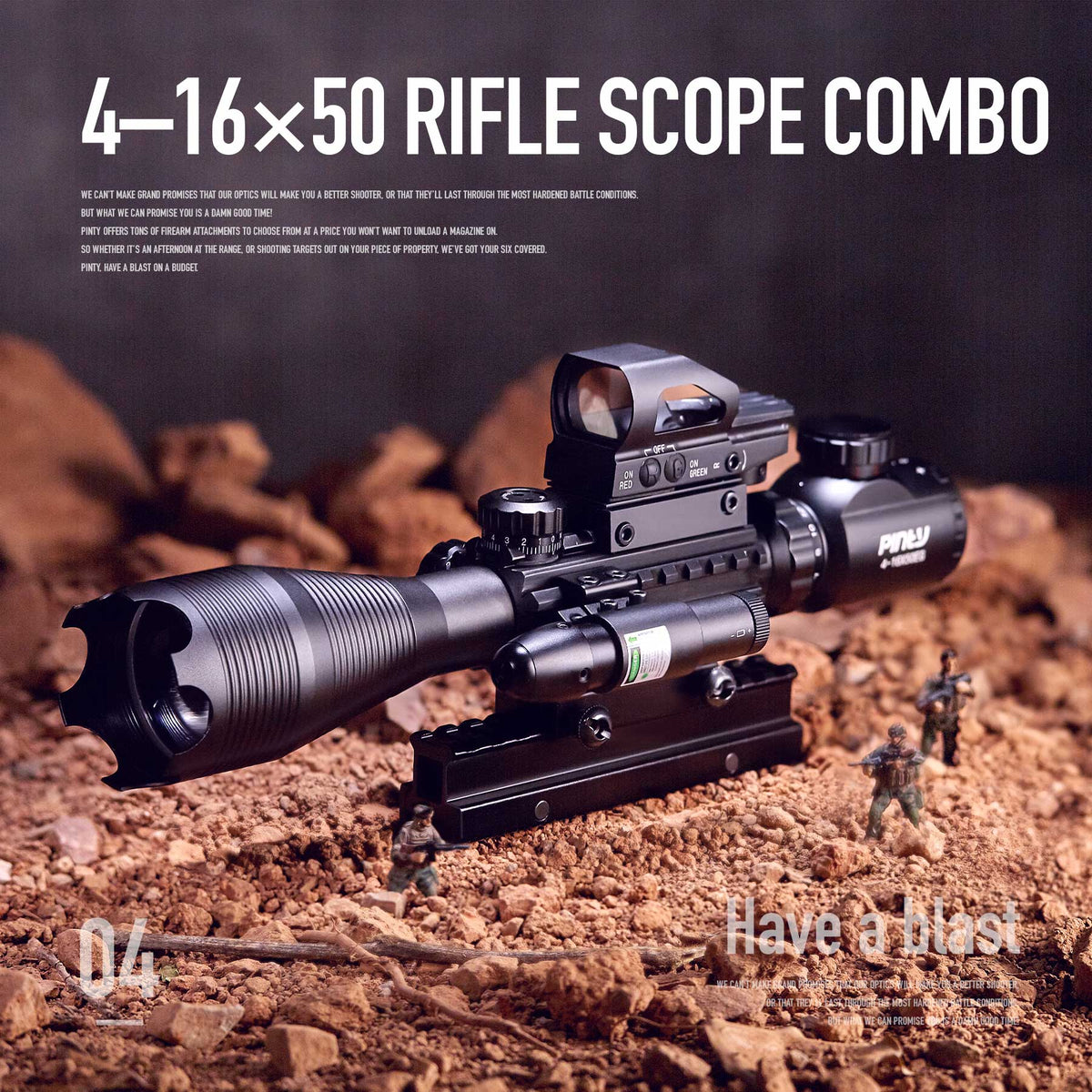 Pinty | 4-in-1 Rifle Scope 4-16X50mm Optics/Green Laser/Holographic Dot ...