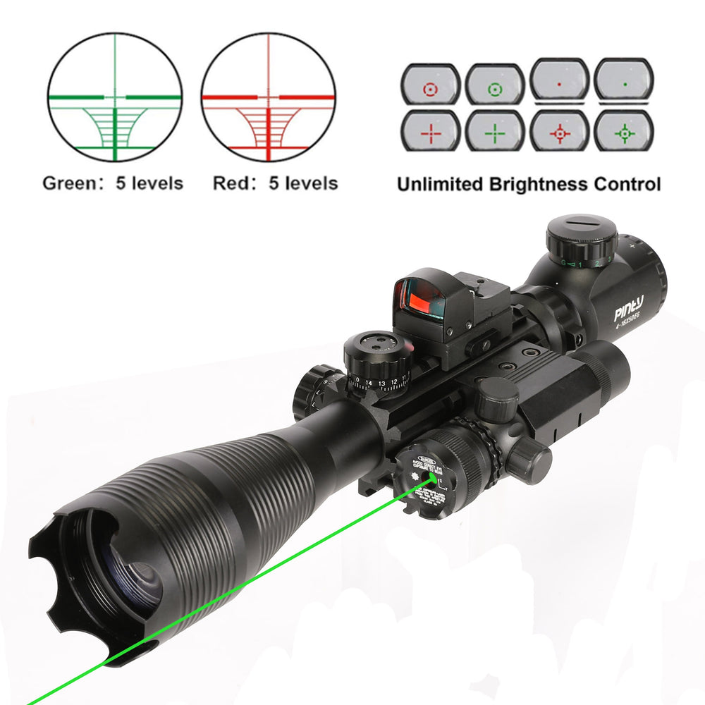 4-in-1 Rifle Scope Combo, 4-16*50mm Rangefinder Scope, Green Laser, Re