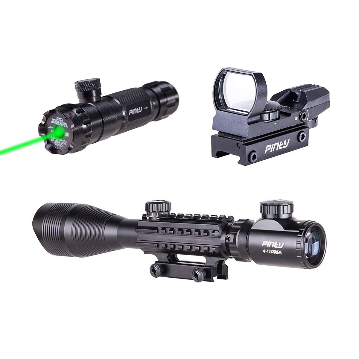 3-in-1 Rifle Scope Combo, 4-12x50mm Rangefinder Scope, Red&Green Refle