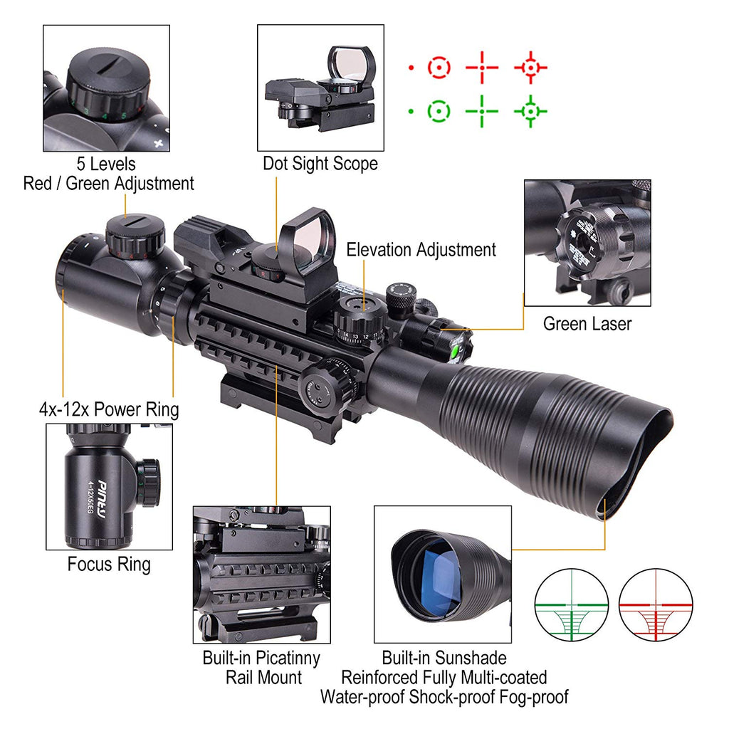 3-in-1 Rifle Scope Combo, 4-12x50mm Rangefinder Scope, Red&Green Refle ...