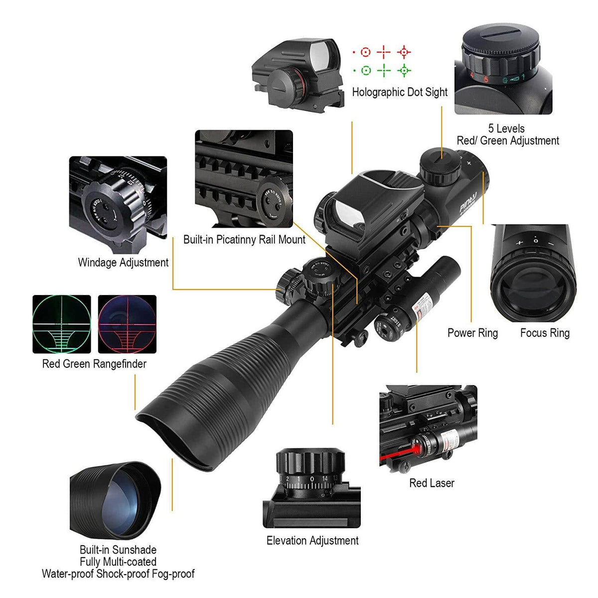 Pinty | 3-in-1 Hunting Rifle Scope 4-12x50mmEG Rangefinder/Tactical ...